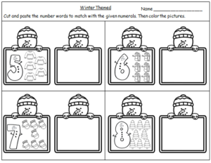 Winter Themed Number Words Cut and Paste Worksheets (1-10) | Made By ...