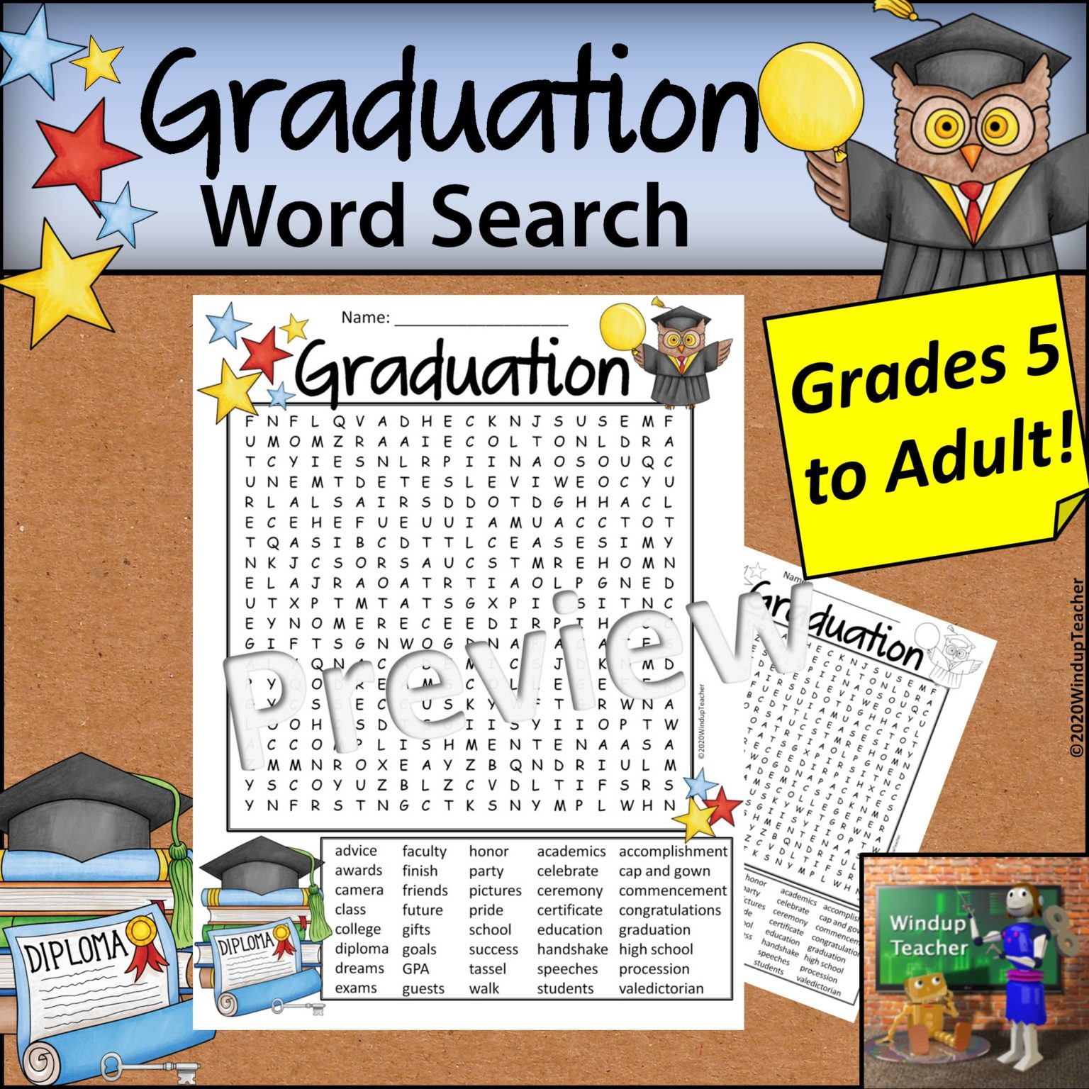 Graduation Word Search - Hard Grades 5&UP | Made By Teachers