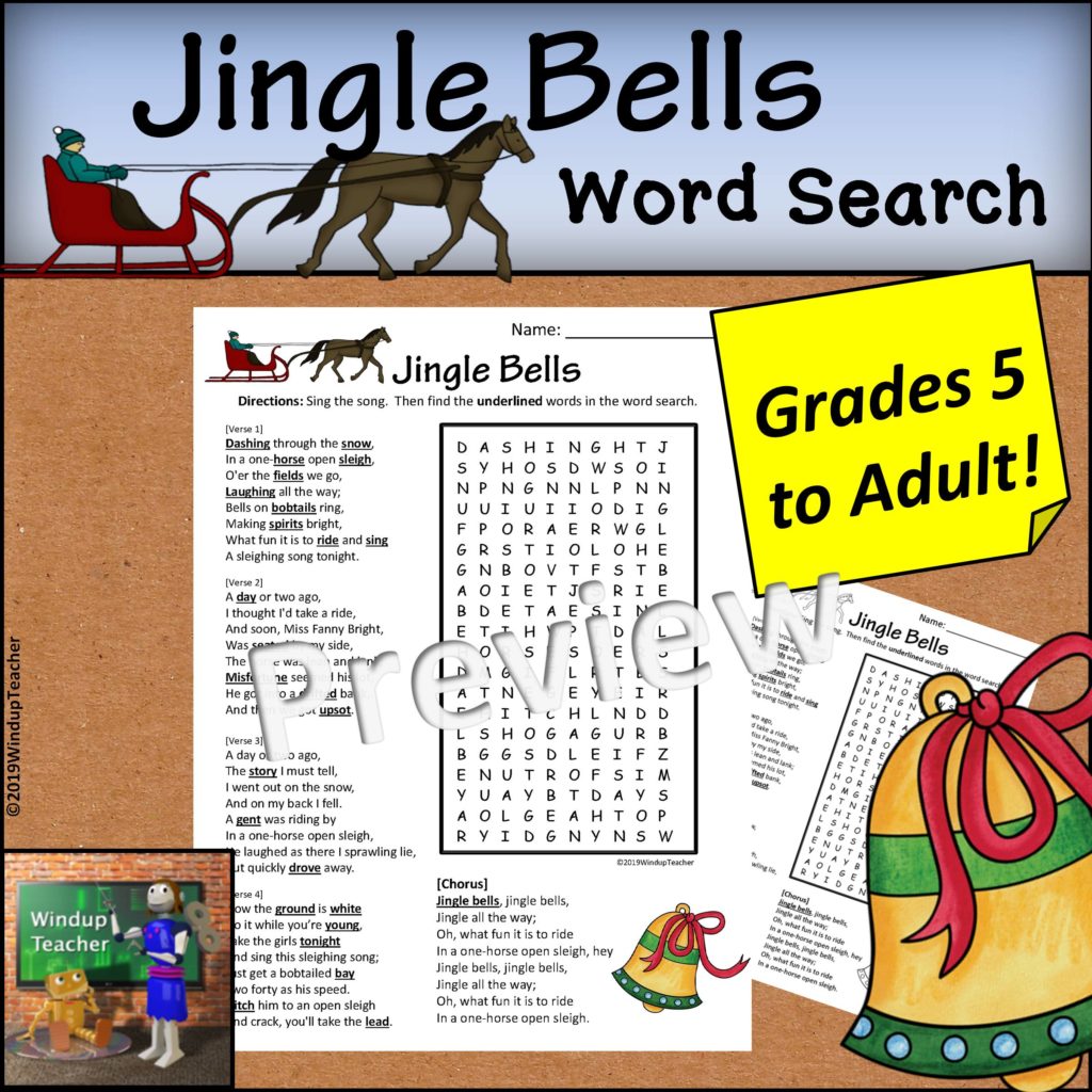 Jingle Bells Word Search - Hard Grades 5&UP | Made By Teachers