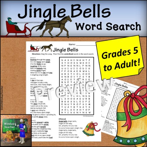 Jingle Bells Word Search - Hard Grades 5&UP | Made By Teachers