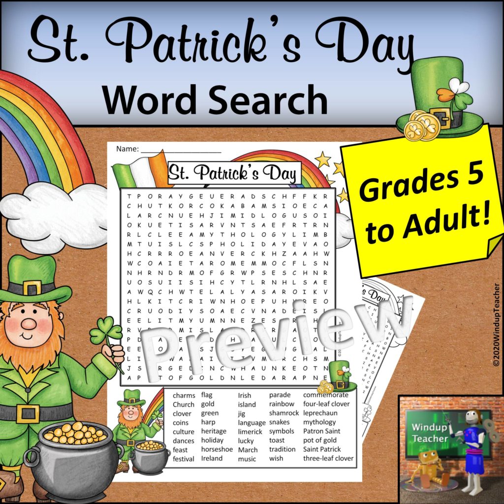 St. Patrick's Day Word Search - Hard Grades 5&UP | Made By Teachers