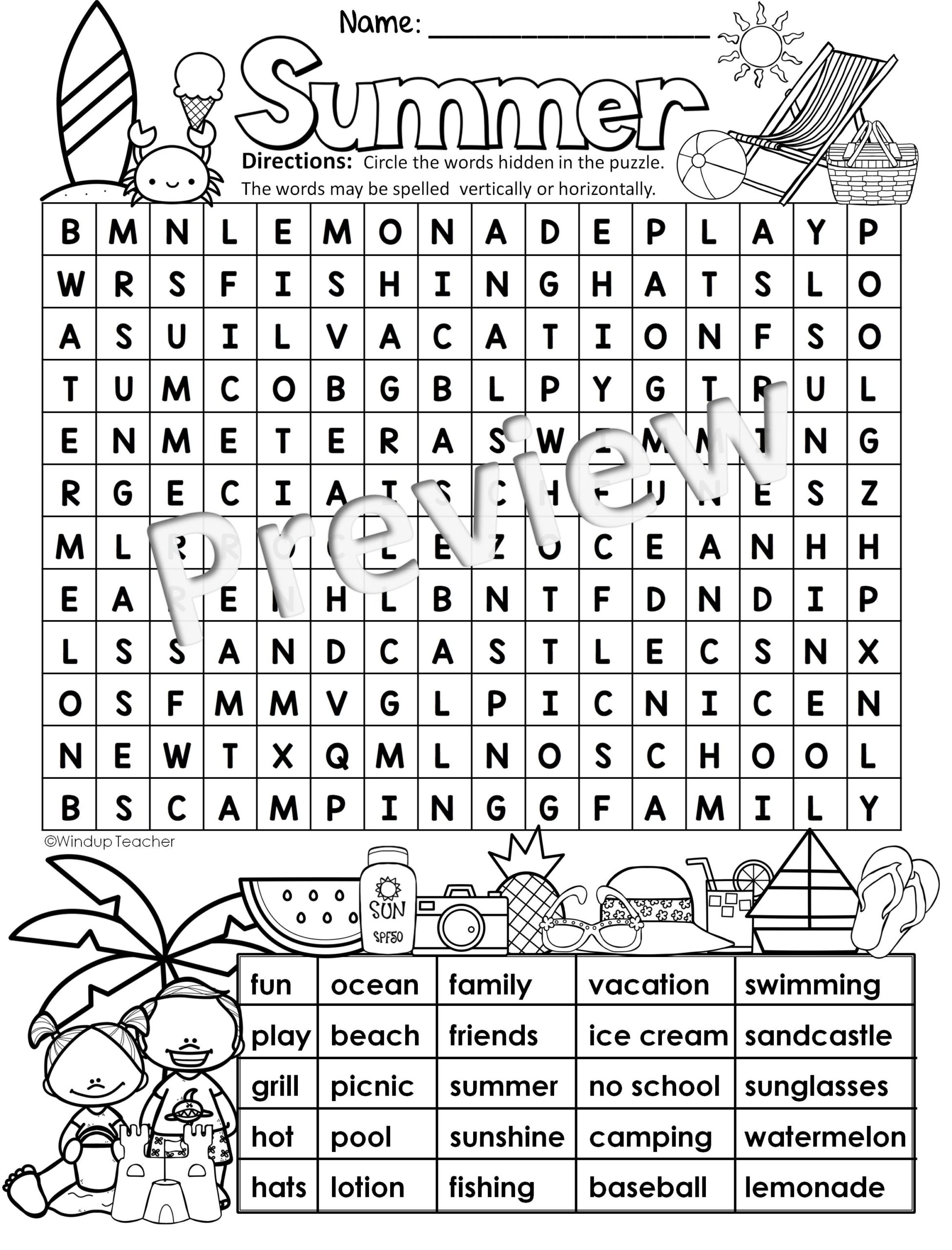 Summer Word Search | EASY Puzzle | Ready to Go! | Made By Teachers