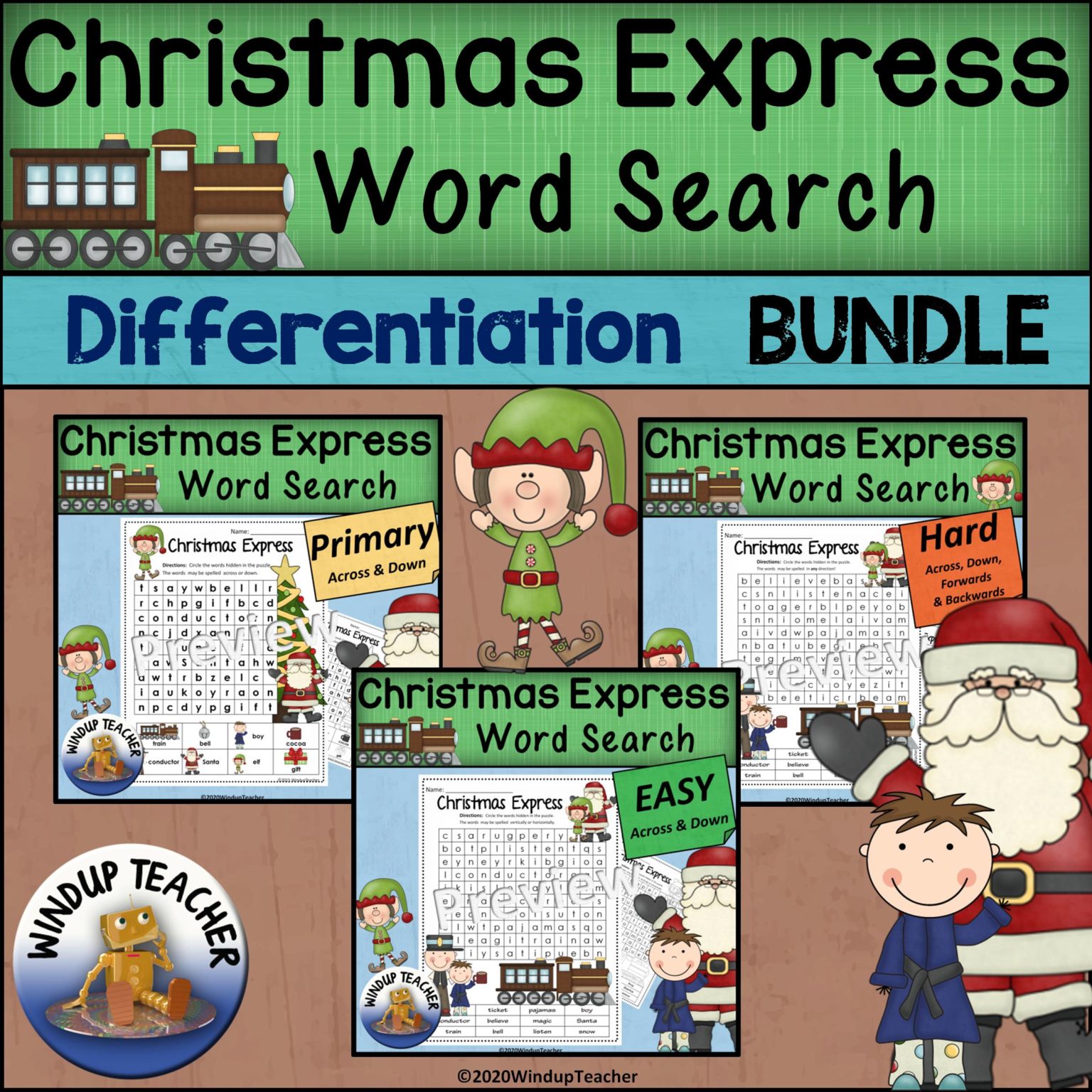 Christmas Express Word Search BUNDLE | 3 Levels | Made By Teachers