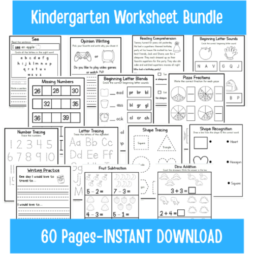 4 IN 1 WORKSHEET BUNDLE | Kindergarten to Grade One Worksheets - Made ...