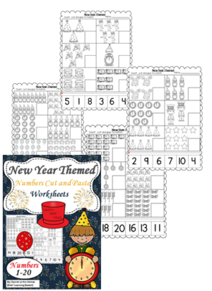 New Year Themed Numbers Cut and Paste Worksheets (1-20) | Made By Teachers