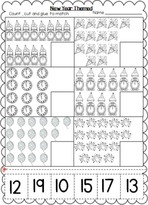 New Year Themed Numbers Cut and Paste Worksheets (1-20) | Made By Teachers