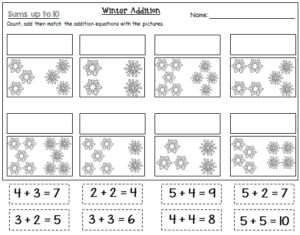 Winter Addition Cut and Paste-Sums up to 10 - Made By Teachers