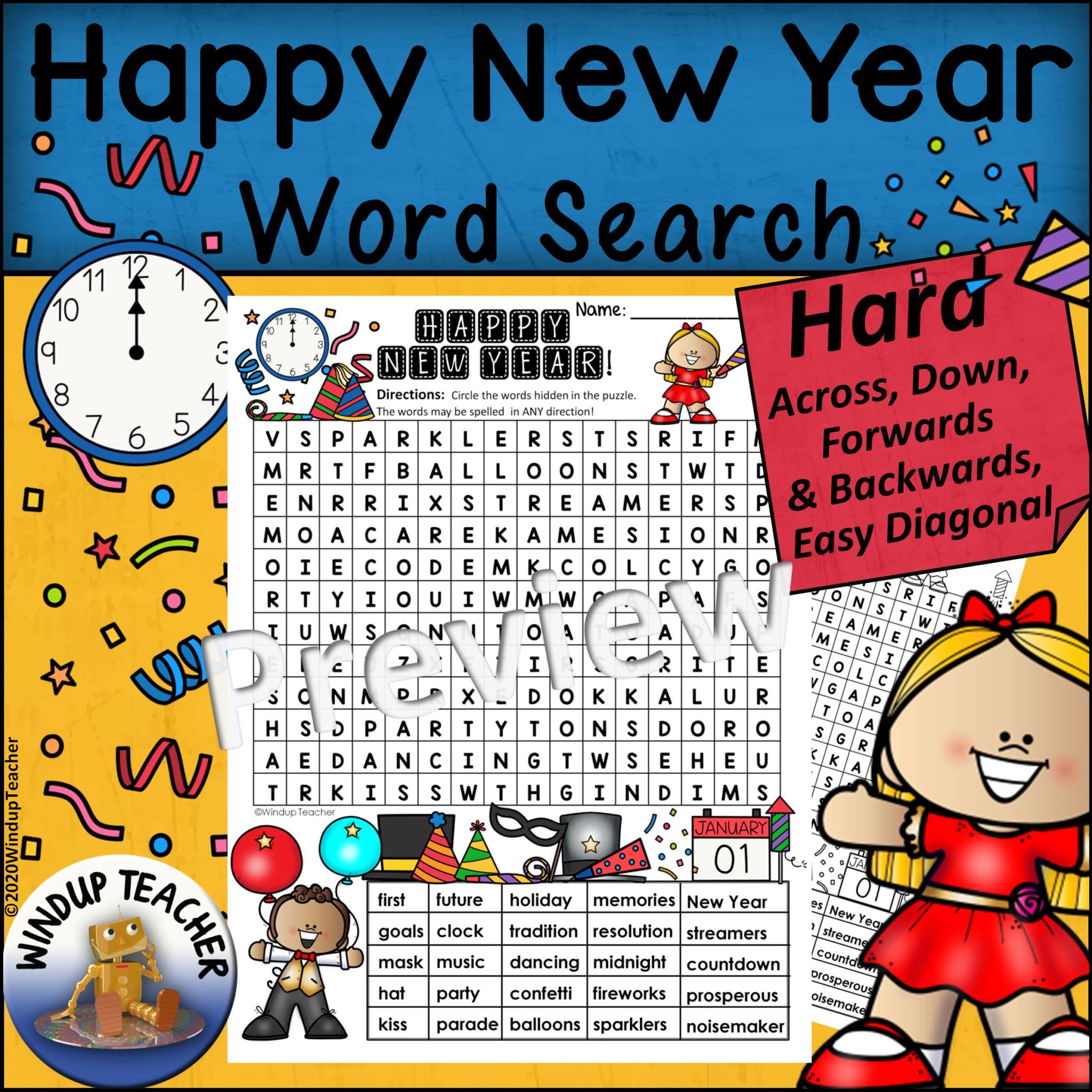 Happy New Year Word Search | HARD - Made By Teachers