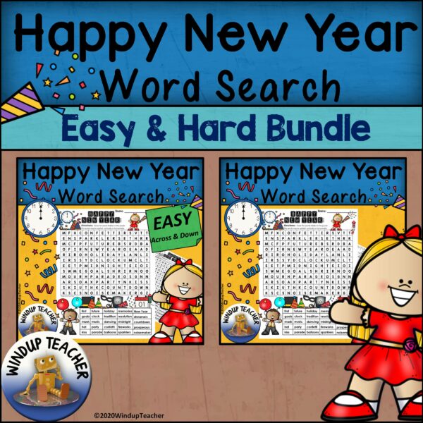 Happy New Year Word Search BUNDLE | Easy and Hard | Made By Teachers