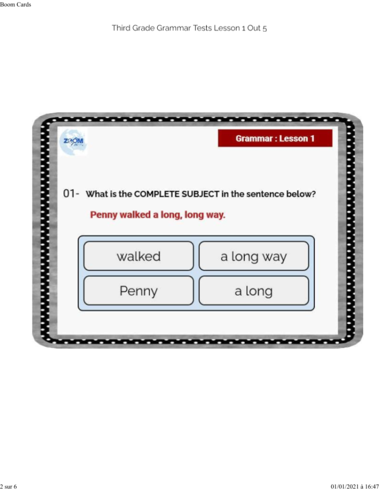 Third Grade Common Core Language Art Grammar Tests Lesson 1 out 5 ...