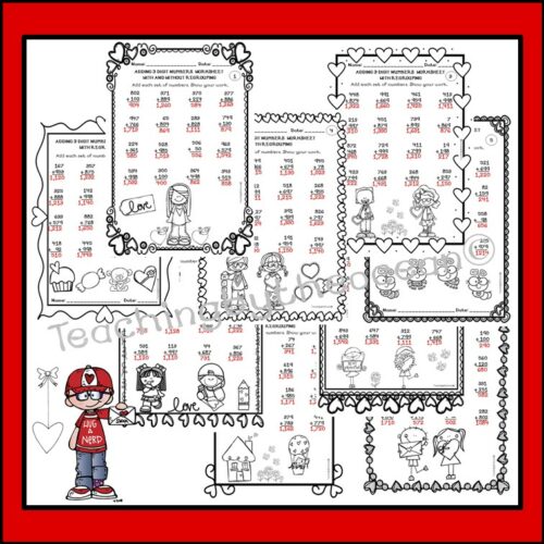 Adding 3 Digit Numbers Worksheets - Valentine's Day Themed | Made By ...