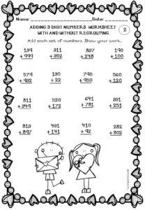 Adding 3 Digit Numbers Worksheets - Valentine's Day Themed - Made By ...