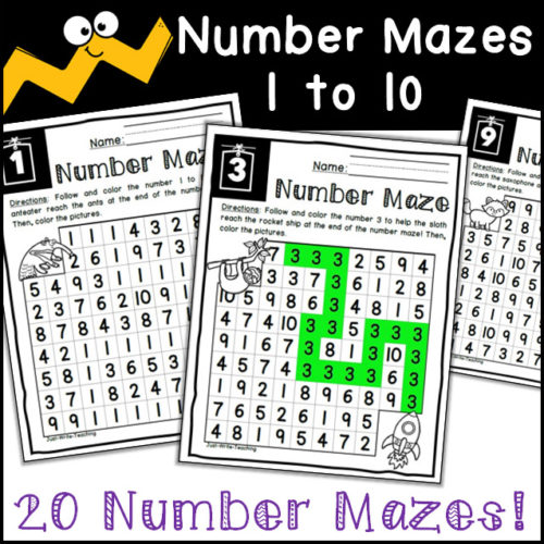 Number Mazes for Number Recognition practice (20 activities) | Made By ...