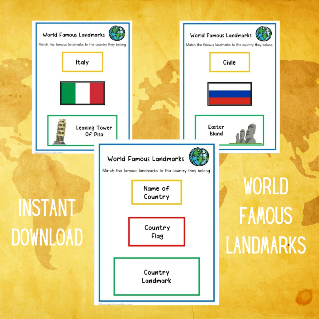 Geography Worksheets | World Famous Landmarks | Countries & Flags ...