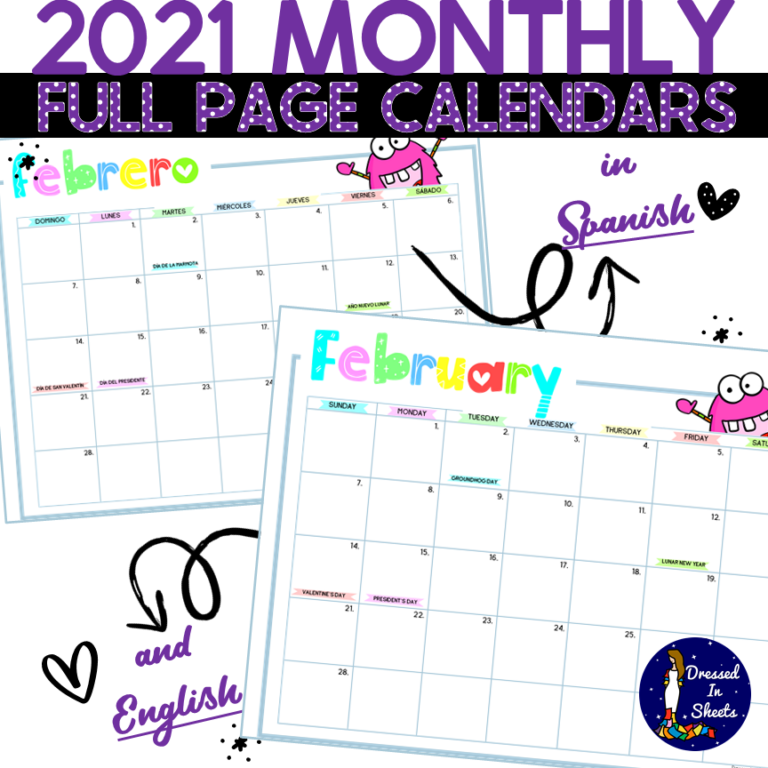 2021 Cute Monster Monthly Calendars English and Spanish | Made By Teachers