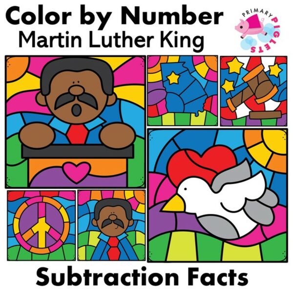 Martin Luther King Jr Addition and Subtraction Color by Number Bundle ...