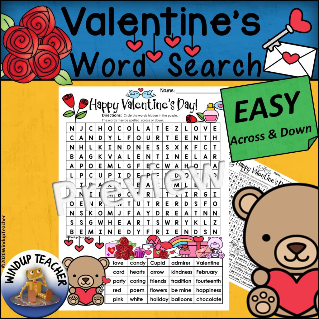 Valentine's Day Word Search | EASY Puzzle | Ready to Go! | Made By Teachers