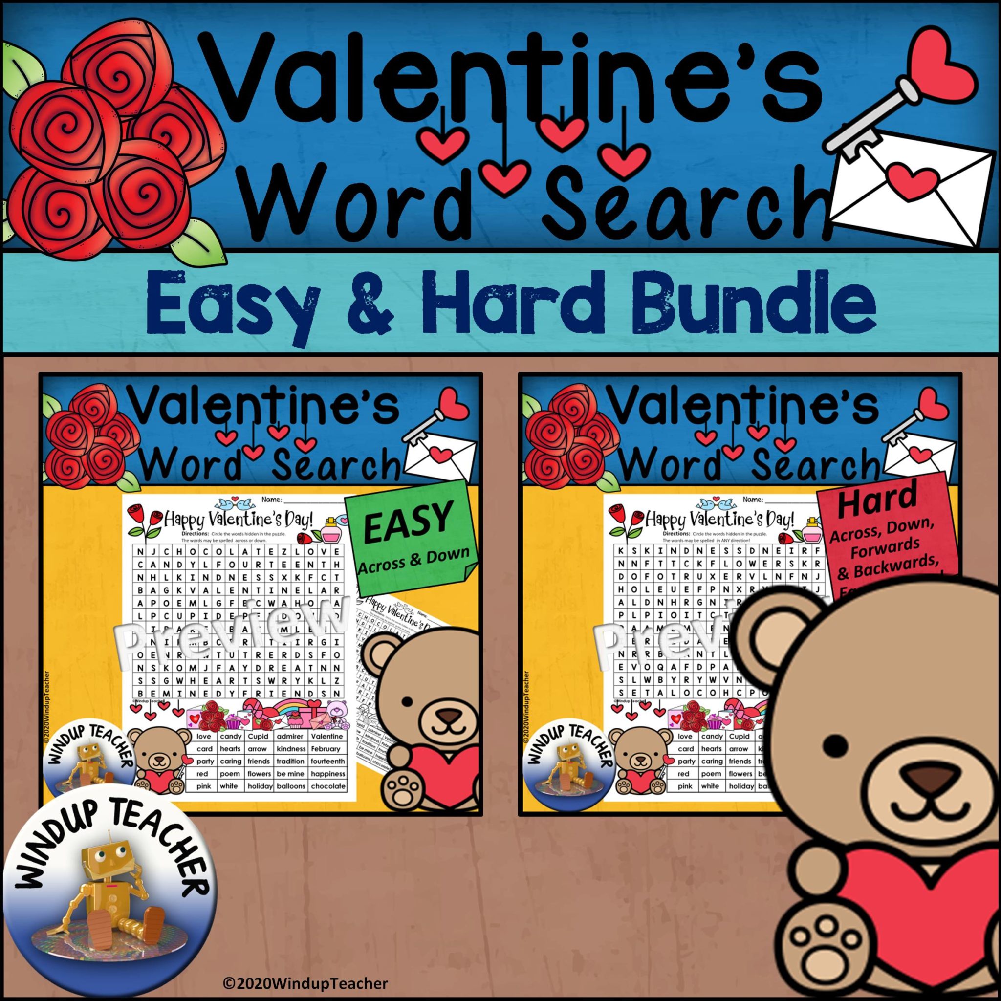 Valentine's Day Word Search BUNDLE - Easy and Hard Bundle | Made By ...
