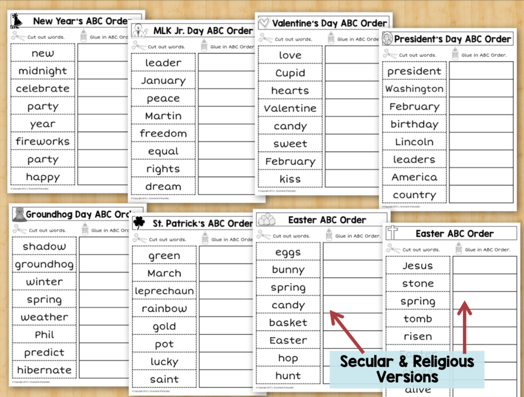 ABC Order Alphabetical Order Worksheets Whole Year | Made By Teachers