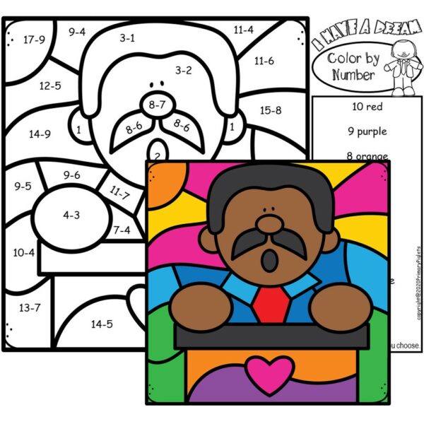Martin Luther King Jr Addition and Subtraction Color by Number Bundle ...