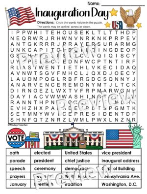 Inauguration Day Word Search | EASY Puzzle | Ready to Go! - Made By ...