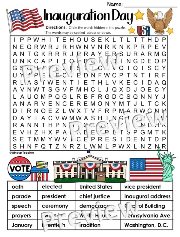 Inauguration Day Word Search | EASY Puzzle | Ready to Go! | Made By ...