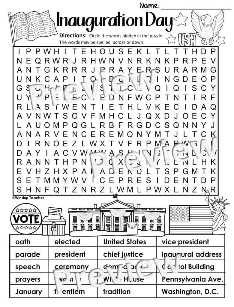 Inauguration Day Word Search | EASY Puzzle | Ready to Go! - Made By ...