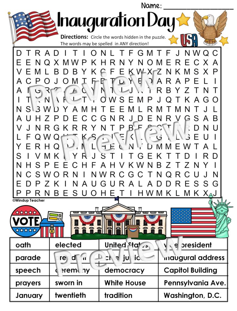Inauguration Day Word Search | HARD Puzzle | Ready to Go! - Made By ...