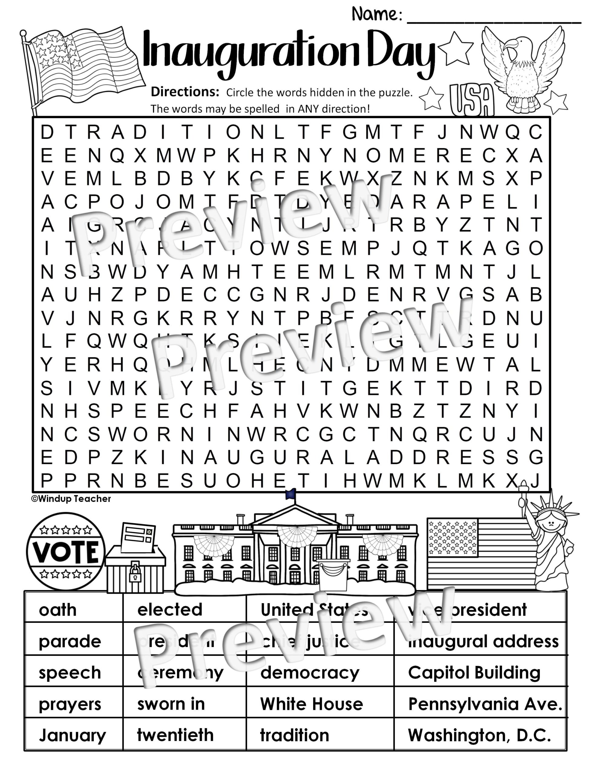 Inauguration Day Word Search | HARD Puzzle | Ready to Go! - Made By ...