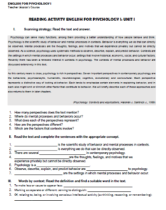 ENGLISH FOR PSYCHOLOGY I COURSE - UNIT I: READING COMPREHENSION 2 ...