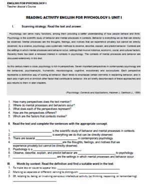 ENGLISH FOR PSYCHOLOGY I COURSE - UNIT I: READING COMPREHENSION 2 ...