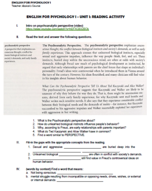 ENGLISH FOR PSYCHOLOGY I COURSE - UNIT I: READING COMPREHENSION 3 ...