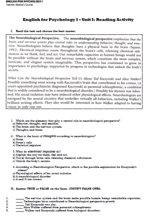 ENGLISH FOR PSYCHOLOGY I COURSE - UNIT I: READING COMPREHENSION 4 ...