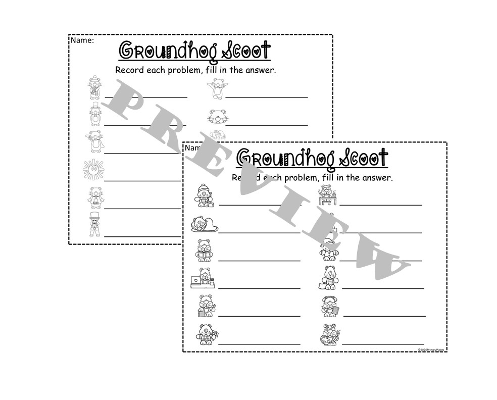 GROUNDHOG DAY MATH CENTER ADDITION TO 10 | GROUNDHOG DAY SUMS OF TEN ...