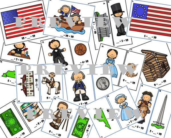 PRESIDENTS DAY MATH CENTERS ADDITION TO 10 | SUMS OF TEN | PRESDIENTS ...