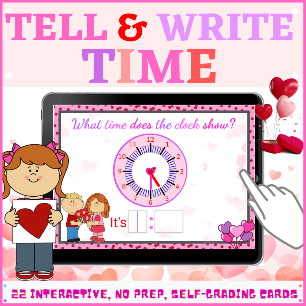 Valentines Day Tell and Write Time (hour and half-hour) Math Boom Cards ...