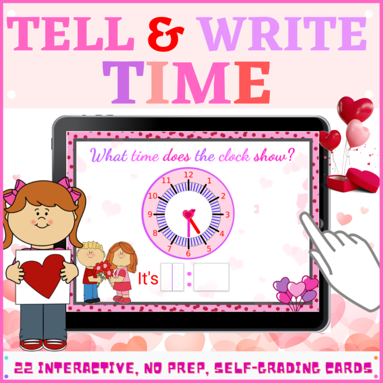 Valentines Day Tell and Write Time (hour and half-hour) Math Boom Cards ...
