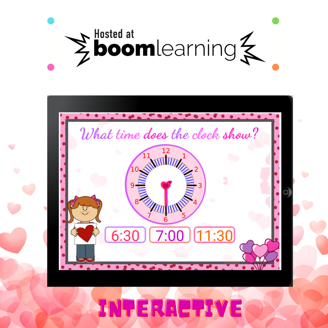 Valentines Day Tell and Write Time (hour and half-hour) Math Boom Cards ...