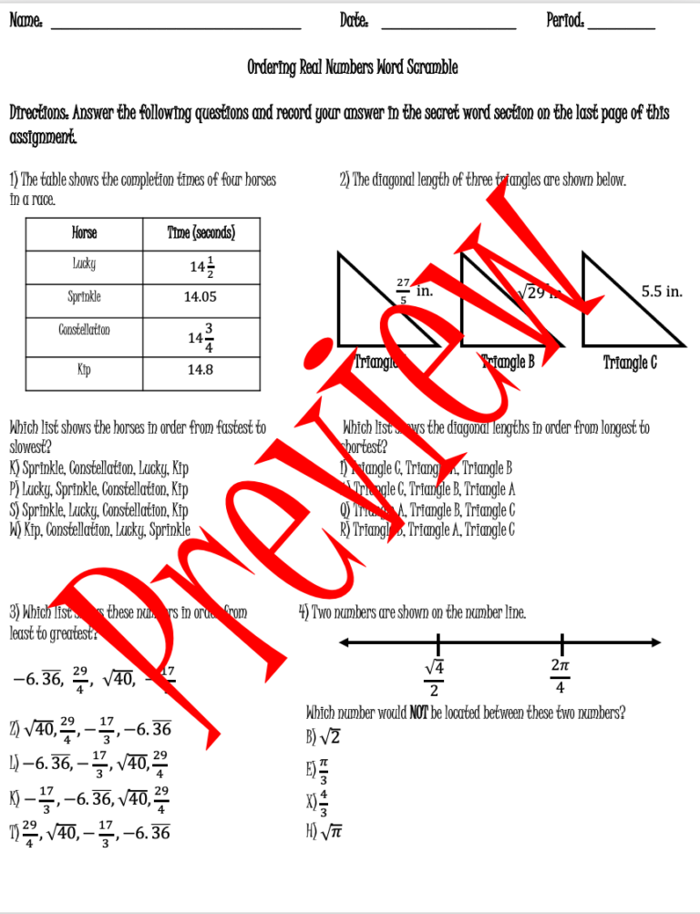 Ordering Real Numbers Word Scramble Tek 8 2d Staar Level Questions Made By Teachers