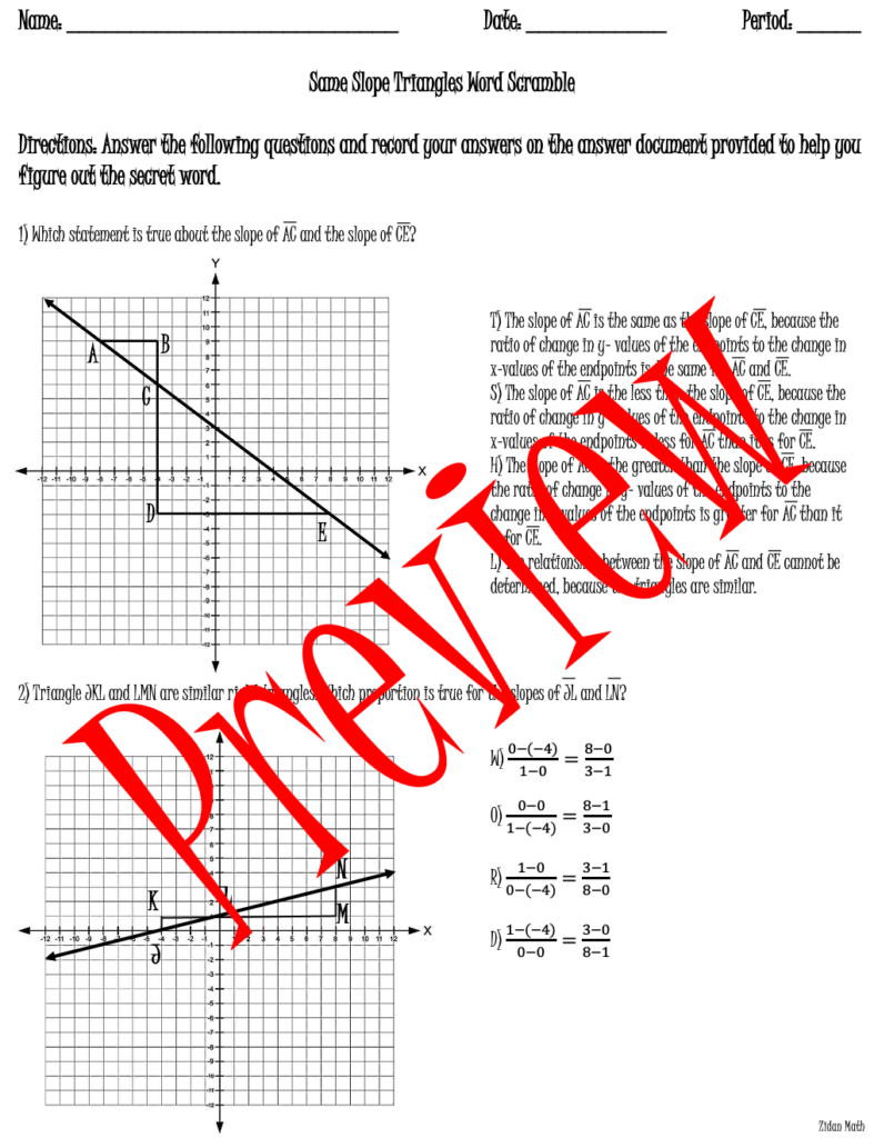 Same Slope Triangles Word Scramble TEK 8.4A STAAR | Made By Teachers