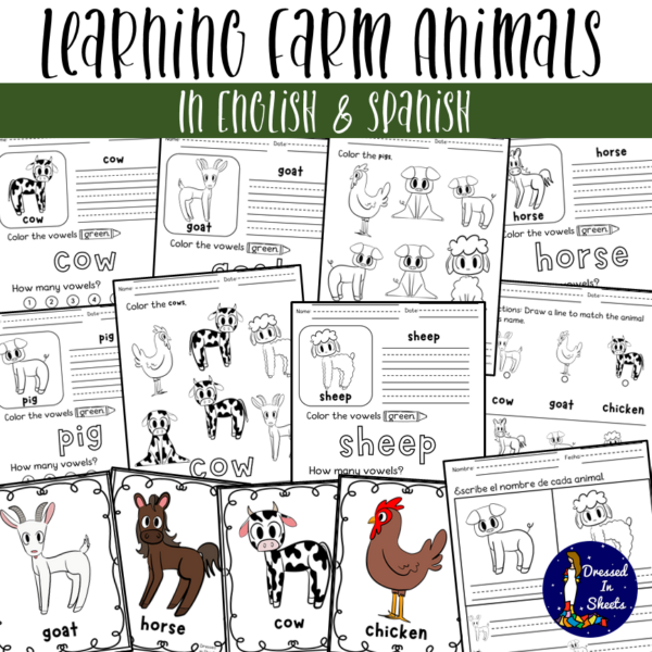 Learning the Farm Animals Animales de la granja in English and Spanish ...