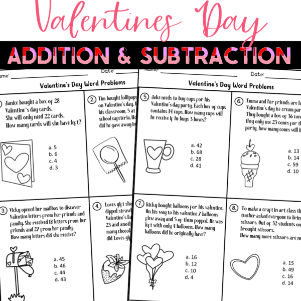 Valentine's Day Word Problems Addition and Subtraction | Made By Teachers