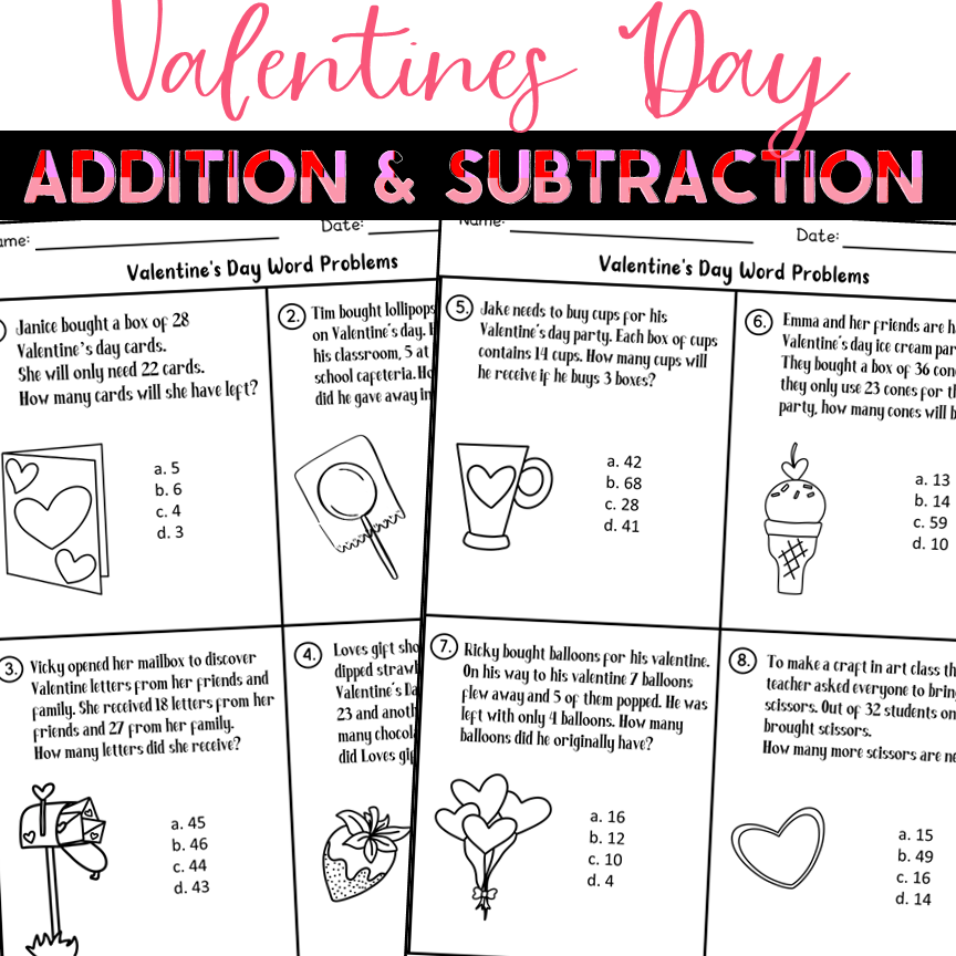 Valentine's Day Word Problems Addition and Subtraction | Made By Teachers