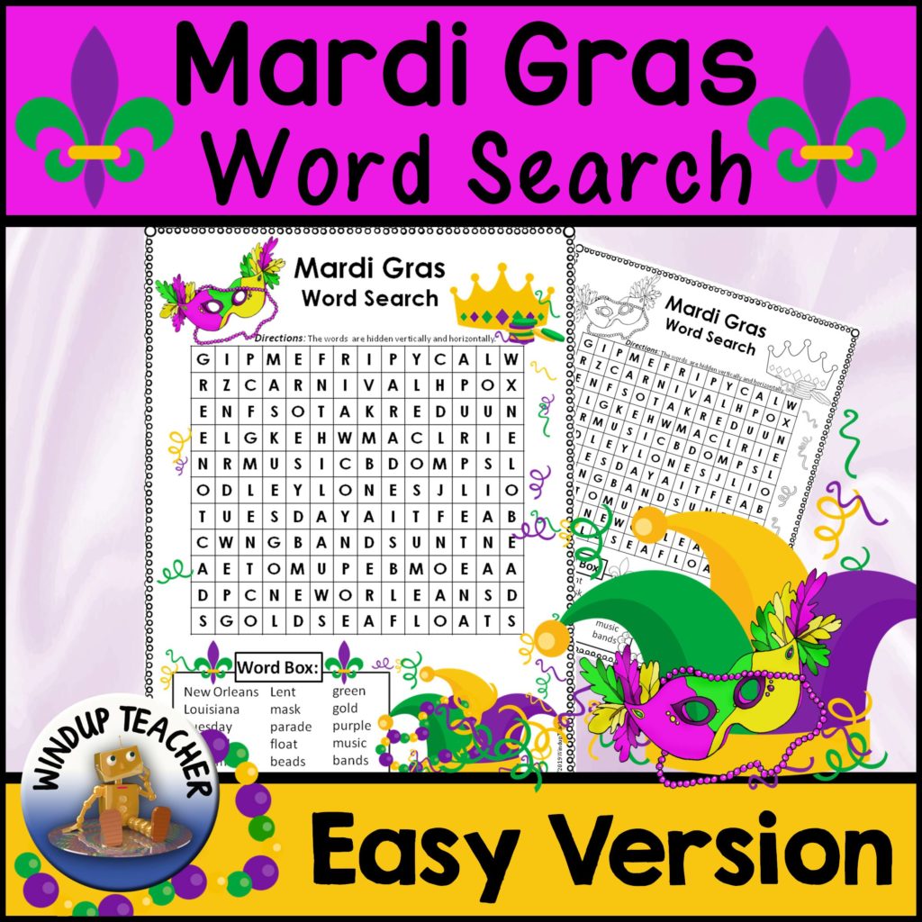 Mardi Gras Word Search | EASY Puzzle - Made By Teachers
