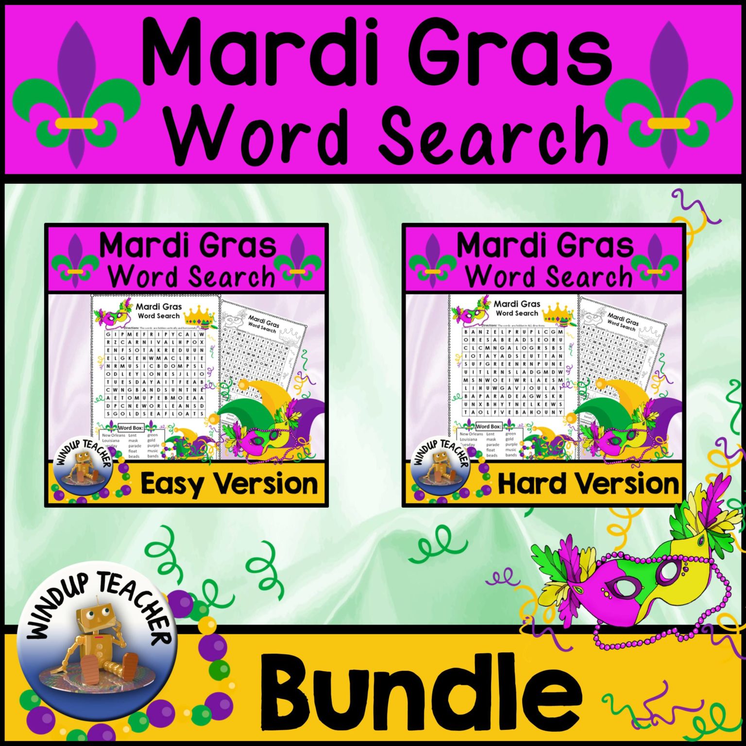 Mardi Gras Word Searches - Easy and Hard - Made By Teachers