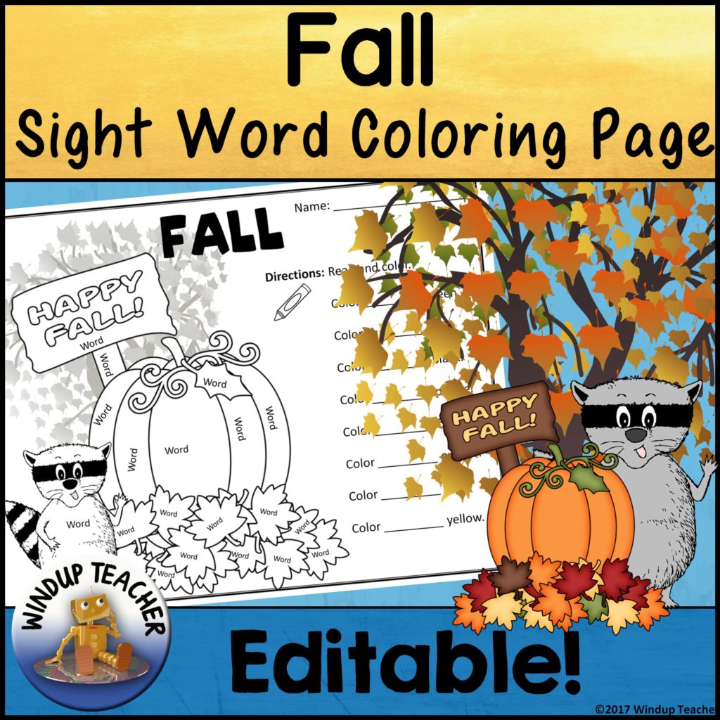 Fall Color by Sight Word Activity Sheet - Editable Pumpkin Printable ...