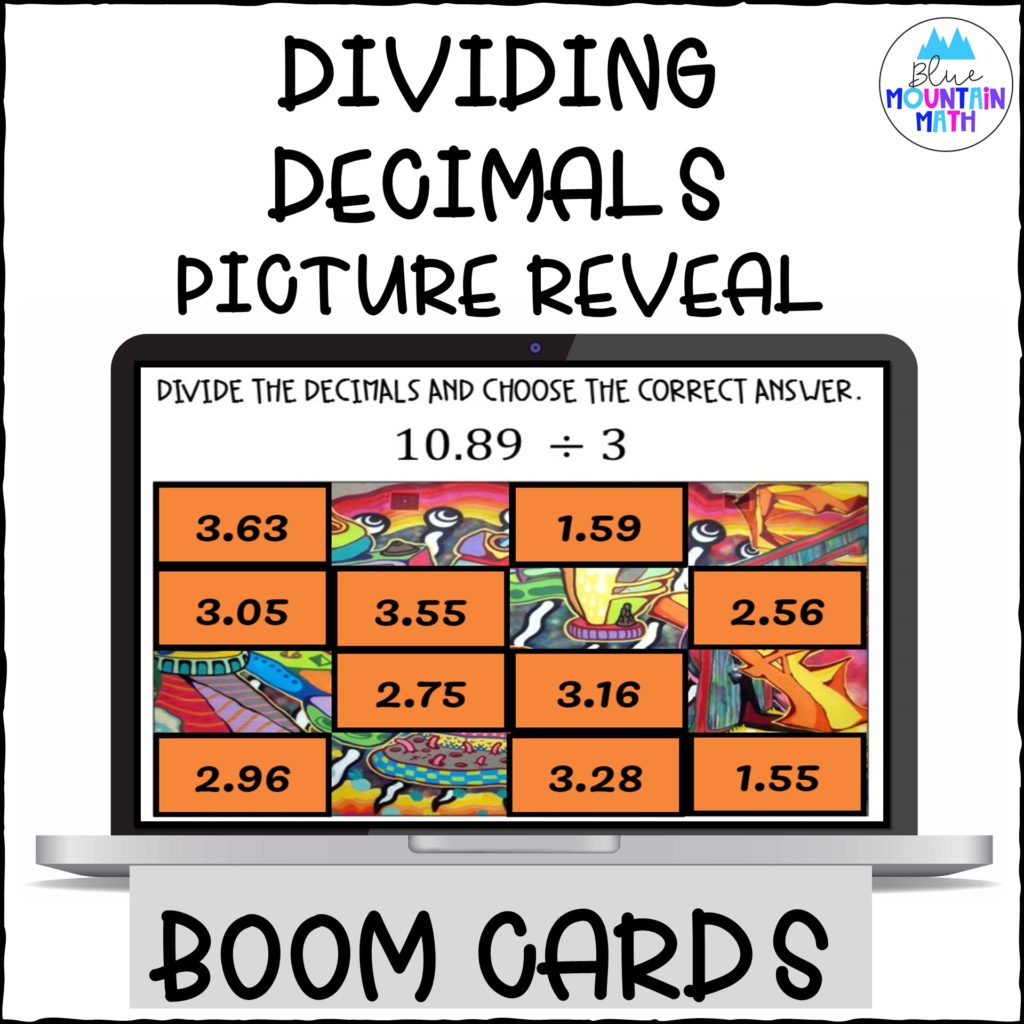 Dividing Decimals Picture Reveal Boom Cards | Made By Teachers