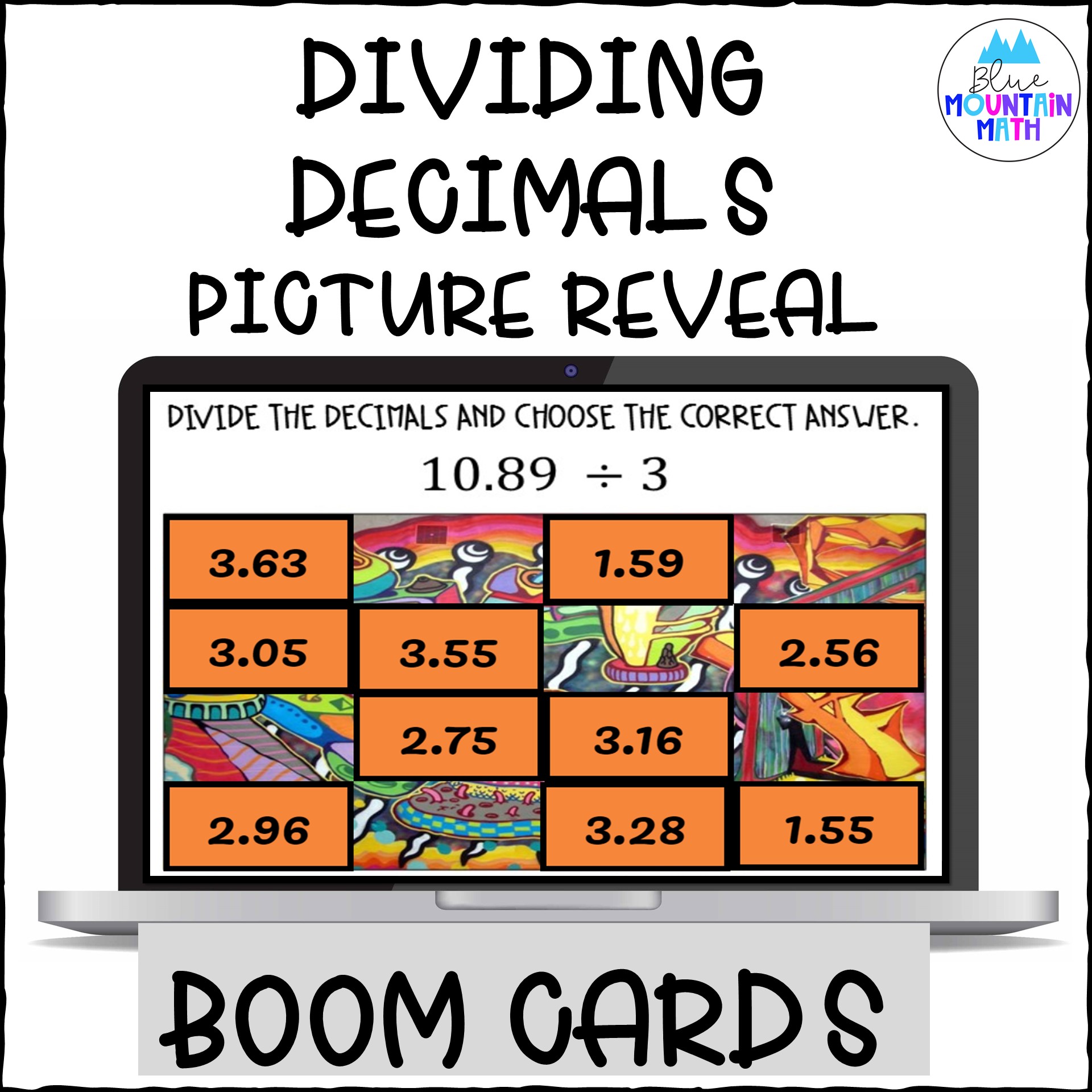 Dividing Decimals Picture Reveal Boom Cards | Made By Teachers