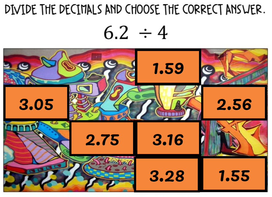 Dividing Decimals Picture Reveal Boom Cards | Made By Teachers