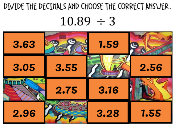 Dividing Decimals Picture Reveal Boom Cards | Made By Teachers